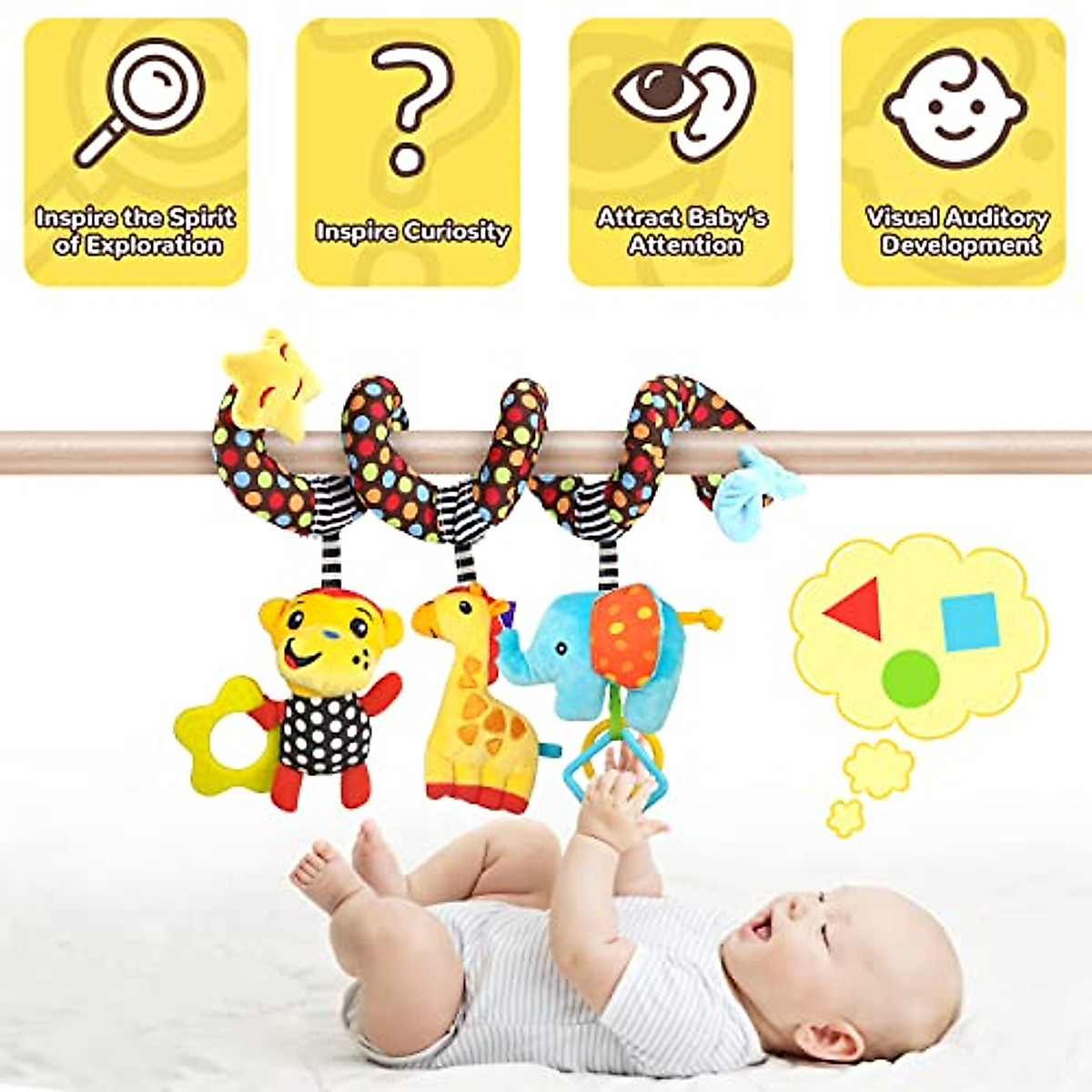 Car Seat Toys Baby Toys 0-3 Months Infant Toys, Newborn Toys Baby Spiral Stroller Toys, Baby Toys 0-6 Months for Crib Mobile Bassinet