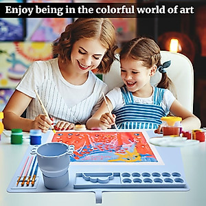 Silicone Painting Mat - 20"X16" Painting Station for Kids with 1 Water Cup Reusable, Non-Slip, and Easy to Clean Perfect for Arts, Crafts, and DIY Projects (Blue)