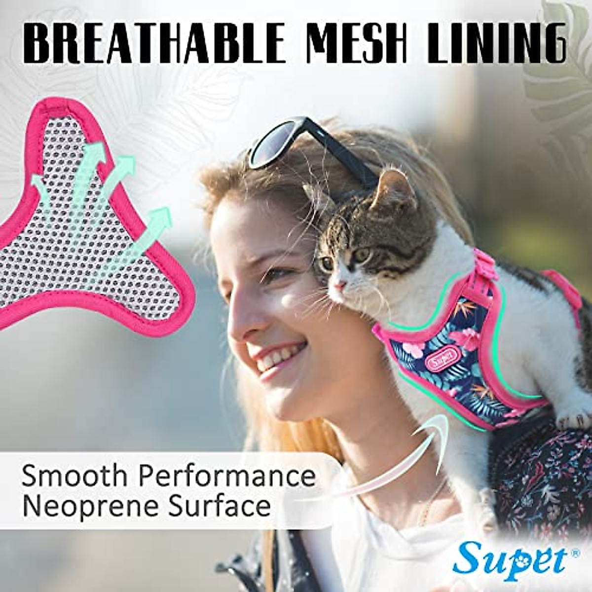 Supet Cat Harness and Leash Escape Proof for Walking, Adjustable for Large and Small Kittens Dogs