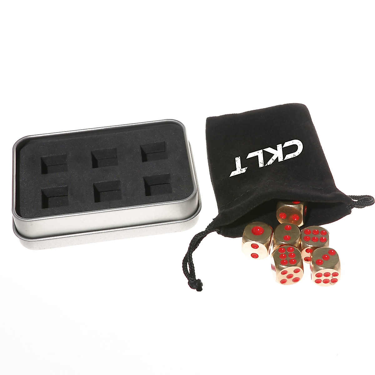 CKLT 6 Sided Metal Brass Dice with Blue Pips, Tables Board Game Dice, 6pcs Solid Gift Brass Dice, Tabletop Games Set for Poker Party Playing Games