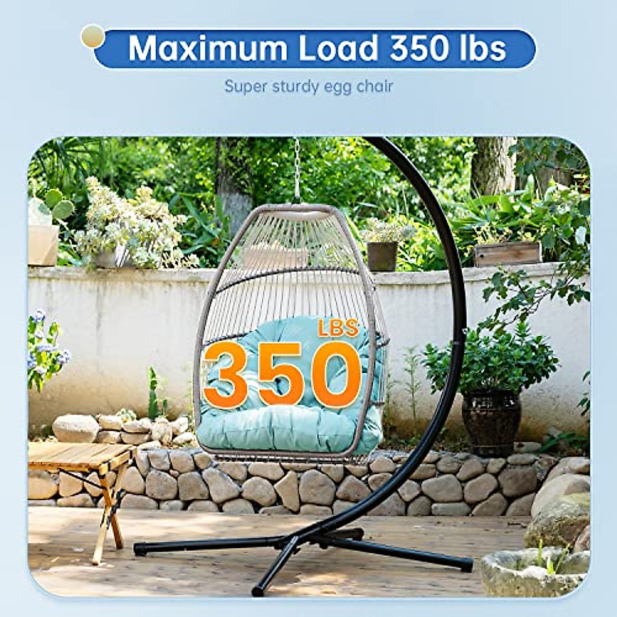 Hanging Swing Chair Egg Chair Hammock Chair Basket Chair UV Resistant Cushion with Stand for Indoor Bedroom Outdoor Garden Backyard,Blue