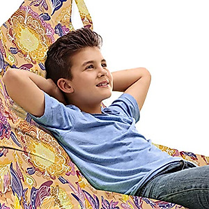 Ambesonne Floral Lounger Chair Bag, Rhythmic Outlined Flower Elements Print on Muted Background Warm Tones, High Capacity Storage with Handle Container, Lounger Size, Pale Peach Multicolor