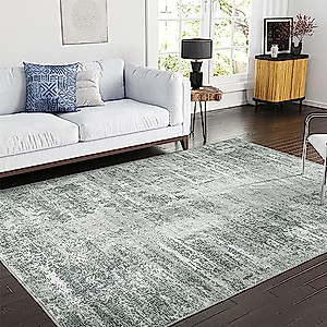 Art&Tuft Washable Rug, Anti-Slip Backing Abstract 5x7 Rug, Stain Resistant Rugs for Living Room, Foldable Machine Washable Area Rug (TPR52-Grey, 5'x7')