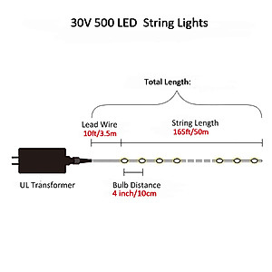 MYGOTO led String Lights 500LED 165ft Indoor/Outdoor Fairy String Lights 30V 8 Modes Christmas Lights for Home, Christmas Tree, Wedding Party, Room,Wall Decoration, Indoor&Outdoor(Blue+White)
