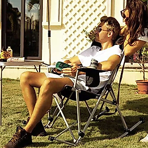 FUNDANGO Rocking Adults Rocker Lawn Chairs Support 220 lbs for Backyard, Garden, Picnic, Camping, Outdoor, Oversized, Black/Grey