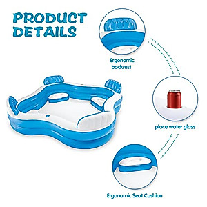 Inflatable Pool Kids for Adult - 90" 90" 26" ,Giant Large Blow up Pool for Indoor Garden Summer Water Party,Kiddie/Adult Small Inflatable Swimming Pools with Seat and Backrest, Above Ground Pool