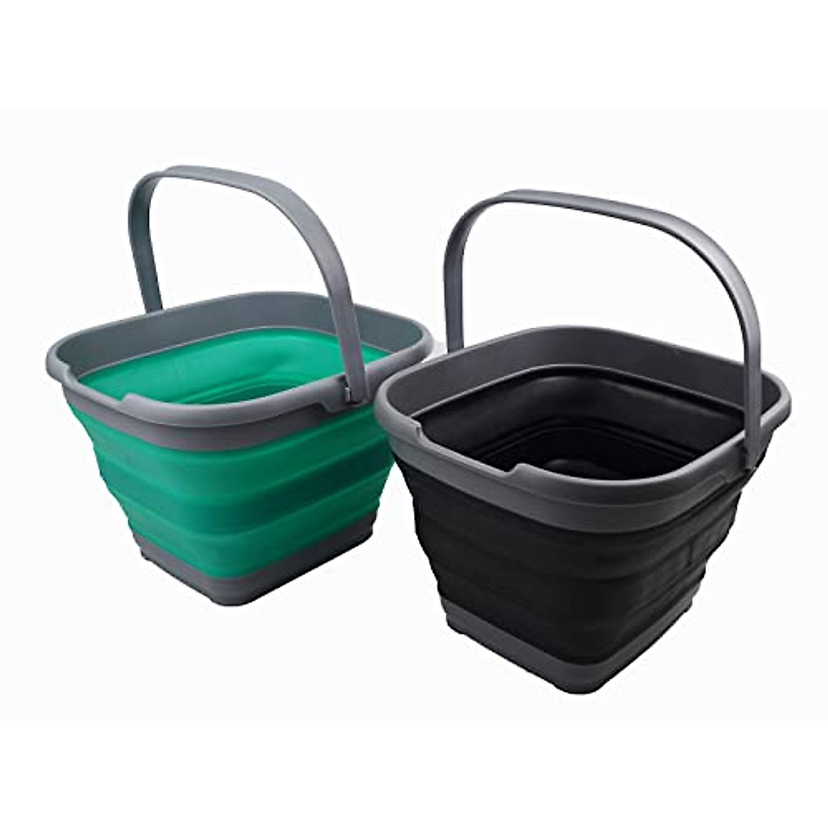 SAMMART 10L (2.6 Gallon) Set of 2 Collapsible Rectangular Handy Basket/Bucket (Bluish-Green + Black, 2)