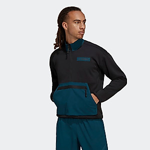 ADIDAS MEN’S TERREX HIKE HALF-ZIP POCKET MIDLAYER SWEATSHIRT, Black/Utility Green, 2XL