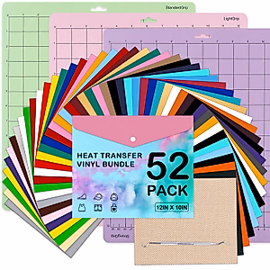FURWEY HTV Heat Transfer Vinyl Bundle: 52 Pack 12" x 10" Iron on Vinyl for T-Shirt, 30 Assorted Colors with HTV Accessories Tweezers, HTV Vinyl Sheets