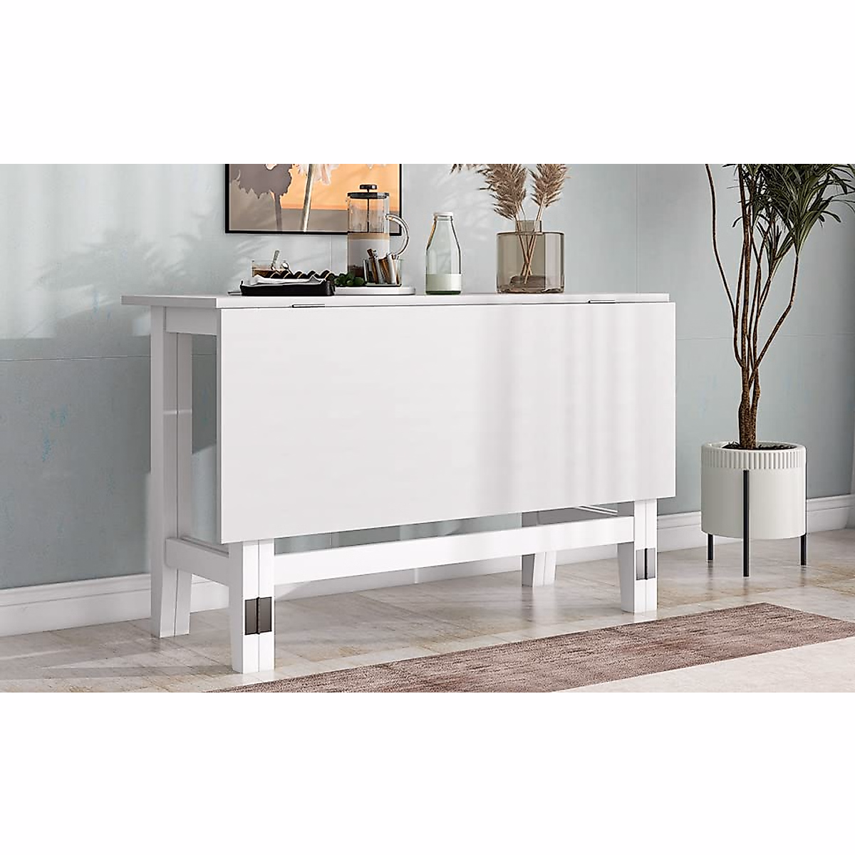 Kisyapoo Farmhouse Extendable Dining Table for 4, Wood Rectangular Dining Table with Drop Leaf, Dining Table for Kitchen Dining Room Home, Maximize Space Savings (White-Table)