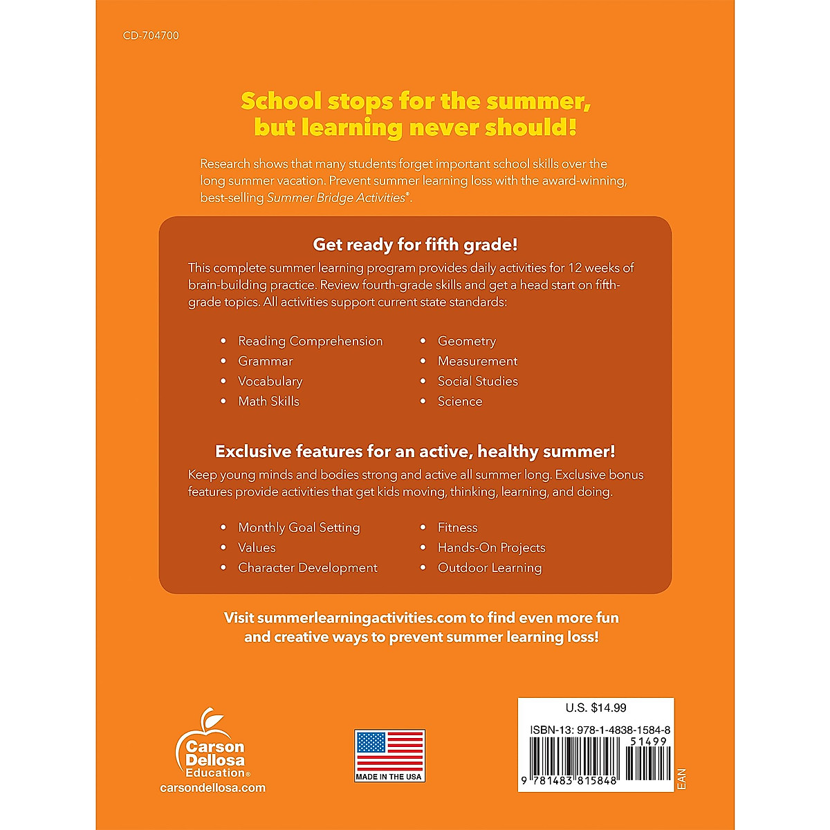 Summer Bridge Activities 4th to 5th Grade Workbook, Math, Reading Comprehension, Writing, Science, Social Studies, Fitness Summer Learning Activities, 5th Grade Workbooks All Subjects With Flash Cards