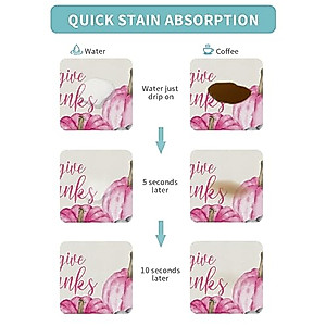 Coffee Mat for Counter, Give Thanks Pink and White Watercolor Pumpkins Absorbent Hide Stain Coffee Bar Mat, Non-slip Coffee Bar Accessories Kitchen Drying Mat Fit Under Coffee Maker Espresso Machine
