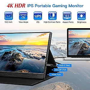 Eyoyo Portable Computer Monitor 4K Gaming Monitor 13.3 inch 3840x2160 UHD IPS Display USB-C Monitor Compatible with Mac Laptop PS4 Xbox One Smartphone