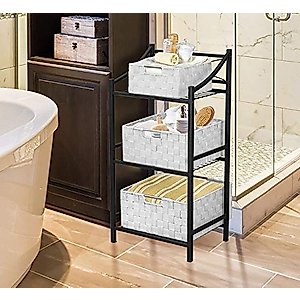 Sorbus Storage Box Woven Basket Bin Container Tote Cube Organizer Set Stackable Storage Basket Woven Strap Shelf Organizer Built-In Carry Handles (White)