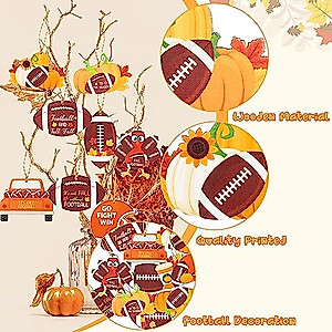 CNhoqc 37pcs Fall Football Wooden Hanging Ornament Set, 12 Designs Happy Fall Football Pumpkin Maple Leaf Wooden Pendent Ornament with Ropes Fall Football Party Favor Supplies Indoor Outdoor Decor