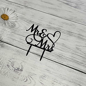 JIEEIN Mr and Mrs Cake Topper - Bride and Groom Sign Wedding, Engagement Cake Toppers Decoration, Black Acrylic