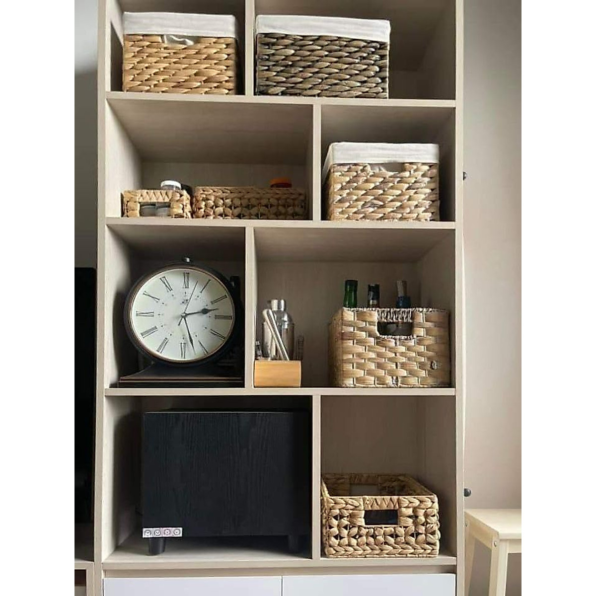 Decocoon Wicker Baskets 3 Pack, Rectangular Basket, Rattan Storage Basket, Wicker Basket with Handle, Wicker Storage Basket, Pantry Baskets Storage, Woven Baskets for Storage, Seagrass Storage Baskets