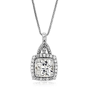 Vir Jewels 1.50 cttw Pendant Necklace, Cushion Cut Created White Sapphire Pendant Necklace for Women in .925 Sterling Silver with Rhodium, 18 Inch Chain, Prong Setting
