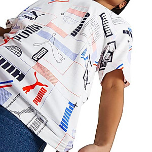PUMA Women's Classics Printed Tee, White-AOP, Medium