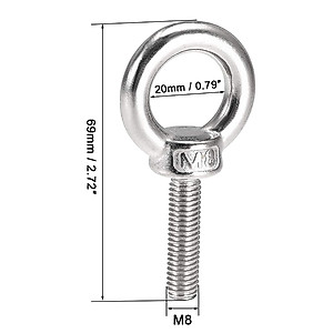 uxcell Lifting Eye Bolt M8 x 30mm Male Thread 304 Stainless Steel for Hanging, Pack of 2