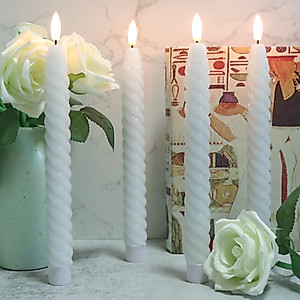 Lasumora Flameless Taper Candles Flickering with Remote Timer, LED Taper Candles Battery Operated Warm 3D Wick Spiral Window Candles 6 Pack Real Wax Wedding Home Birthday Christmas Decor 9.8" White