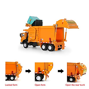 FUBARBAR Garbage Truck Toy, Model 1:43 Scale Metal Diecast Recycling Clean Trash Garbage Rubbish Waste Transport Truck Alloy Model Car Toy Garbage Cans for Kids Birthday Party Supplies(Orange)