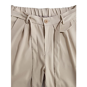 OYOANGLE Men's Fold Pleated Straight Wide Leg Suit Pants Business Casual Pants with Pocket Khaki Large