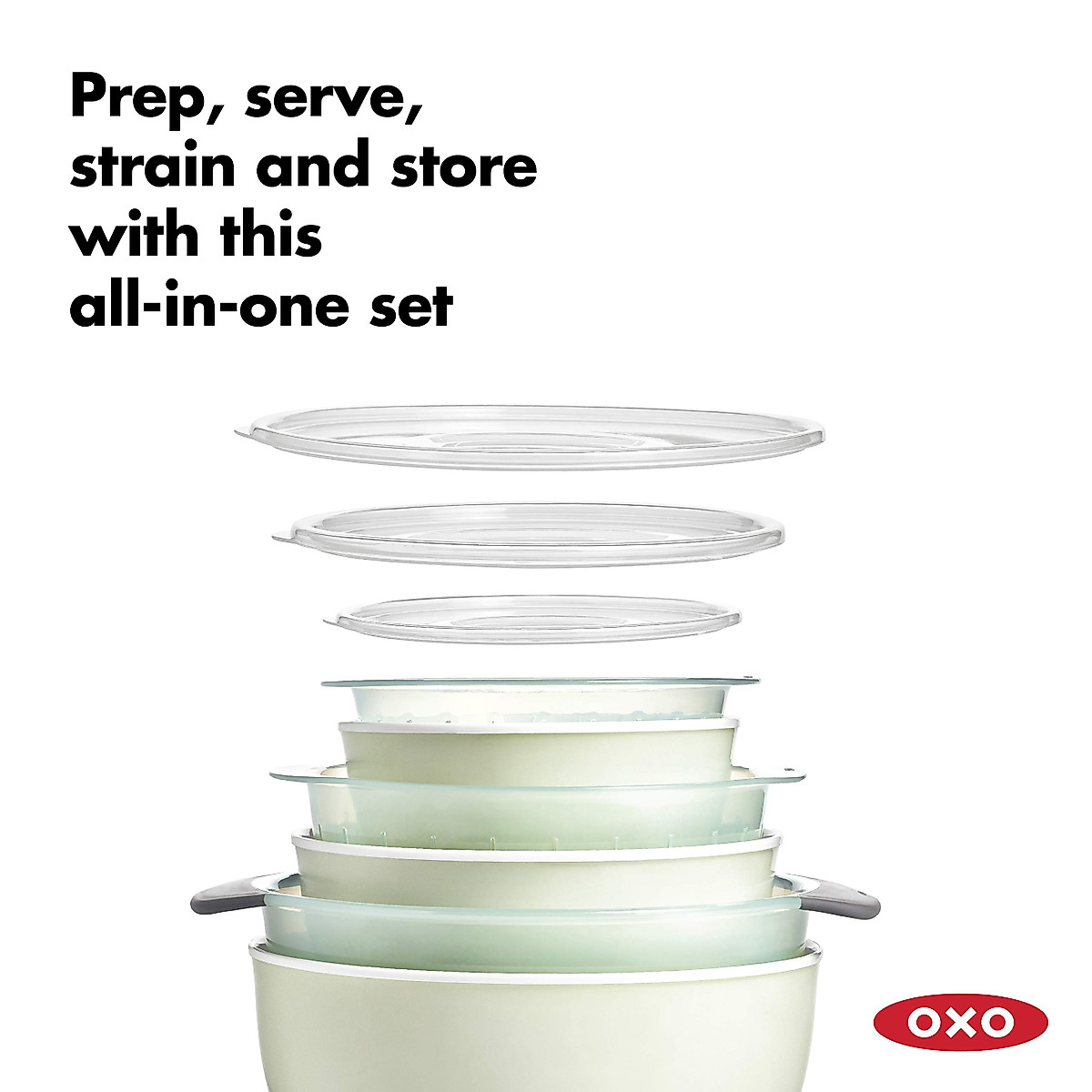 OXO Good Grips 9-Piece Nesting Bowl & Colander Set, Sea Glass