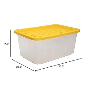 CX BLACK & YELLOW®, 27-Gallon Heavy Duty Clear Storage Container & Snap-Tight Lid, Clear & Yellow (14.3”H x 20.6”W x 30.6”D), Weather-Resistant, Stackable, See-Through Organization Tote [4 Pack]