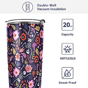 Garden Dancing Skeleton Stainless Tumbler Skull Insulated Coffee Cups with Lid and Straw Travel Mug for Hot and Cold Drinks 20oz