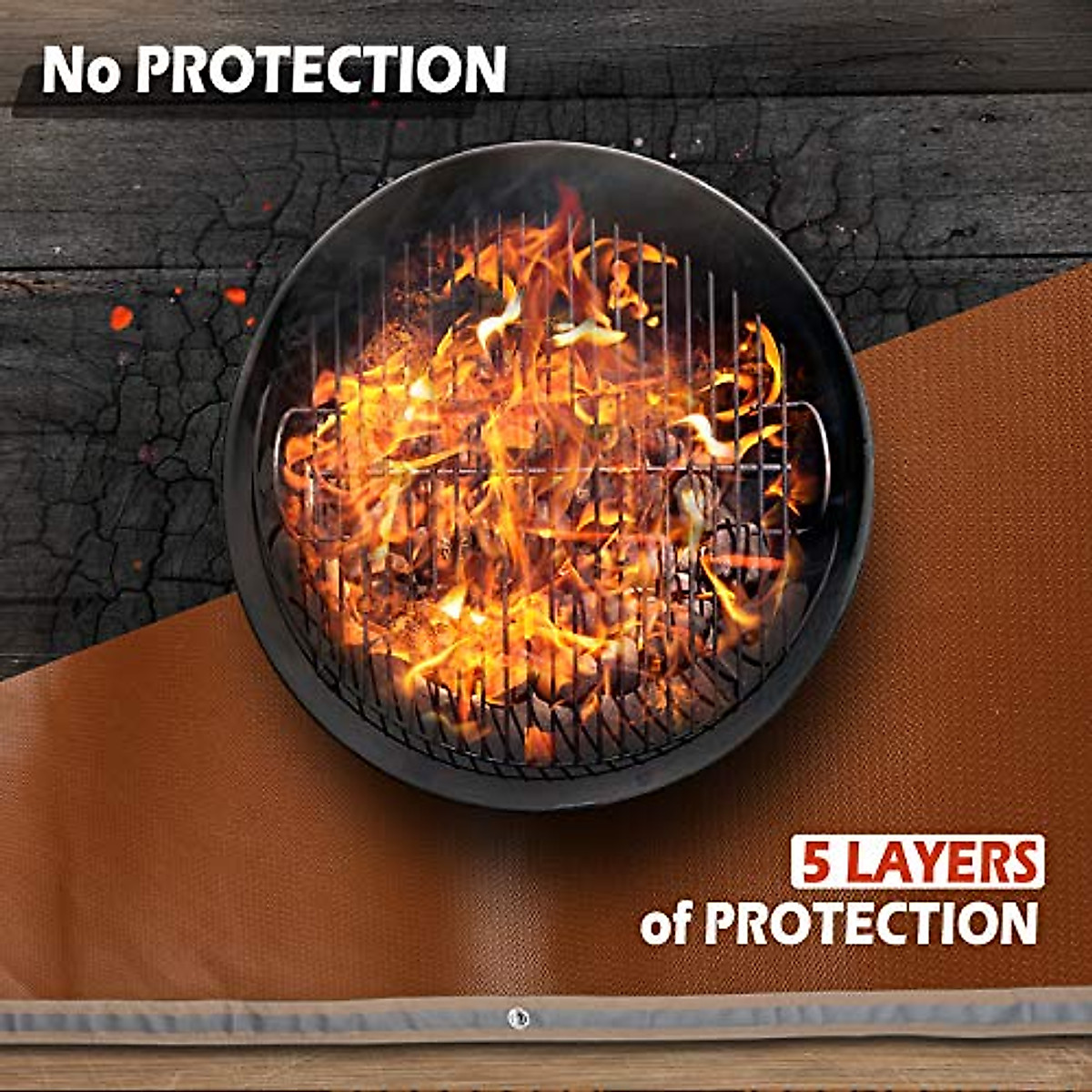 OutdoorMaster Fire Pit Mat Upgrade Insulation Cotton 5-Layer Design |36" x 45"| Grill Mat/Fireproof Mat/BBQ Pad/Ember Mat 2-in-1 Fireproof Fabric Protect Wood, Lawn Fireproof Pad for Outdoor-Brown,M