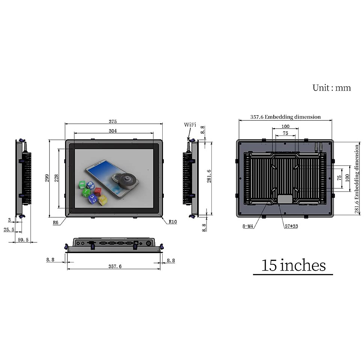 LEANGLE 15" Industrial Embedded Panel PC,Ratio 4:3 Resistive Touch Screen Computer,Intel i3-4005U/i5-3210M/i5-4200U/i7-8565u/i5-10210U,2*COM,Windows 10 Pro