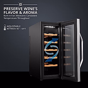 Ivation 12 Bottle Thermoelectric Wine Cooler/Chiller - Stainless Steel - Counter Top Red & White Wine Cellar w/Digital Temperature, Freestanding Refrigerator Smoked Glass Door Quiet Operation Fridge