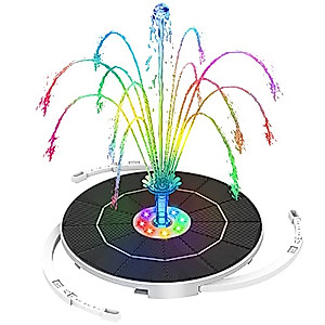 AISITIN 5.5W LED Solar Fountain Pump with Colorful Lights & 3000mAh Battery, 2023 Upgrade Solar Bird Bath Fountain Pump with Multiple Nozzle