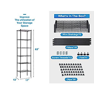 6-Tier Metal Wire Shelving Unit Tall Shelf Storage Rack NSF Certified Storage Shelves 600 Lbs Capacity Standing Utility Shelf for Laundry Kitchen Pantry Garage Organization Snack Shelf