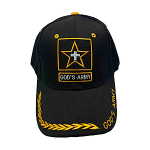 Gods Army Black Canvas Baseball Cap with Embroidery | One Size Fits All | Hook & Loop Closure | 100% Cotton | Adjustable Velcro Band in Back | 6 Panel hat w/ 6 Eyelets