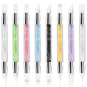 8 PCS Silicone Nail Art Acrylic Pen Brushes Rhinestone Nail Polish Carving Pen Dual Tipped Rubber Tip Nail Brushes for Design Nail Foil Carving Drawing and 3D Effect Shaping Drawing Dotting Tools