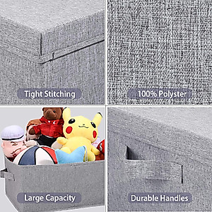 HOONEX Linen Foldable Storage Bins with Lids, 2 Pack, Storage Boxes with Carrying Handles and Study Heavy Cardboard, 16.5" L x 11.8" W x 7.5" H for Toy, Shoes, Books, Clothes, Nursery, Light Grey