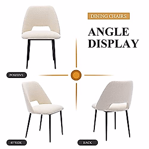 JIRAIN Mid Century Modern Dining Chair Set of 2, Boucle Fabric Upholstered Dining Chairs with Metal Legs, Round Back Sherpa Chairs for Kitchen Living Room（Armless, Beige）