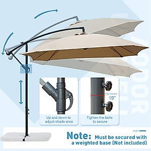 Aoodor Offset Square Patio Umbrella 8.7‘ Cantilever Hanging Market Umbrella Water Resistant UV Protection Brown- Base Not Included