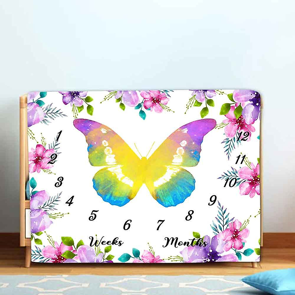 LYLYCTY Baby Monthly Milestone Blanket, Month Blanket for Newborn Baby Shower, Butterfly Design Photography Background for Baby 60x40 inches BTZYLY4