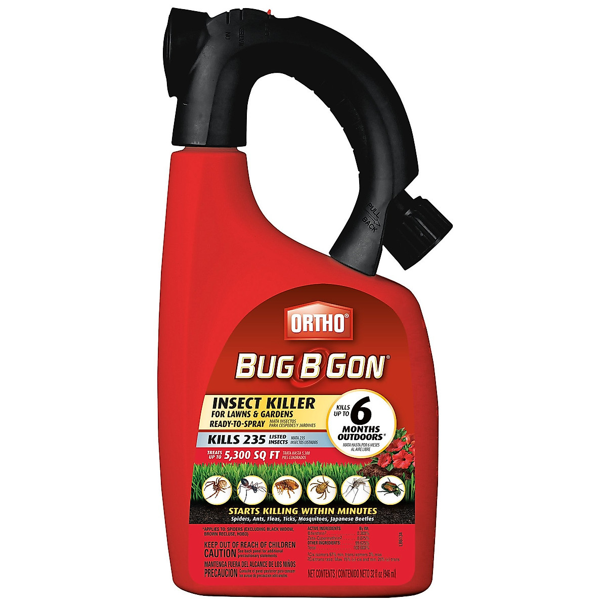 Ortho Bug B Gon Insect Killer for Lawns and Gardens Hose-End Sprayer 32 Fl. Oz.(Kills 230+ Insects Including Mosquitoes, Fleas, Ticks, & Ants. Use in Lawns, Trees, Shrubs, Vegetables, and Fruit Trees)