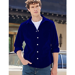 COOFANDY Men's Casual Dress Shirt Vintage Suede Jacket Lightweight Faux Suede Shirt Jacket Blue