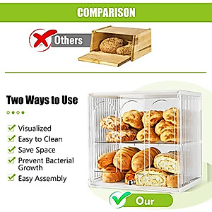 Double Layer Bread Box for Kitchen Countertop, Clear Bread Container, Large Bread Storage, Bread Boxes for Kitchen Counter