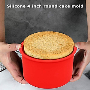 4 Inch Silicone Cake Mold Baking Pan Round 4 Inch Non-Stick Bakeware Pan Reusable Mini Cake Pan for Oven Blue,Red