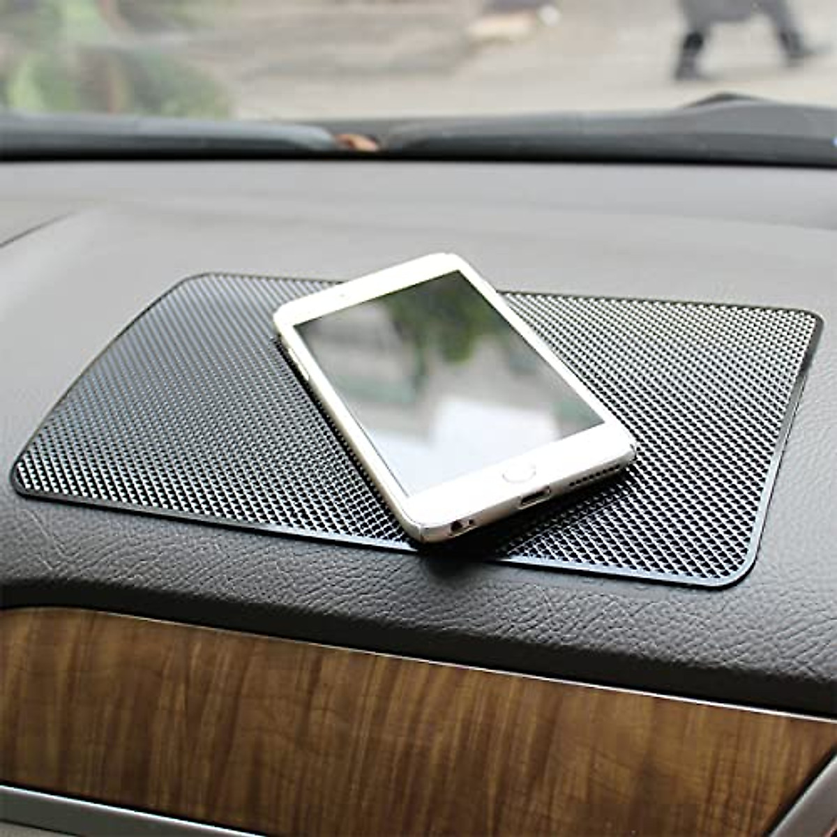Car Dashboard Anti-Slip Rubber Pad, 10.6"x 5.9" Universal Non-Slip Car Magic Dashboard Sticky Adhesive Mat for Phones Sunglasses Keys Electronic Devices and More Use (Black/Grid)