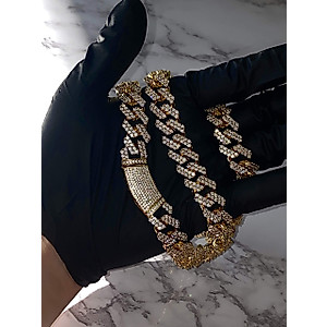 Mens 14k Gold Finish 12mm Miami Cuban Link Chain Choker Necklace Iced Round Set Cuban Chain for Men, Miami Cuban Link Chain Choker Necklace Real Solid Cuban Choker, Cuban necklace 20 Inches