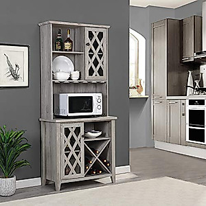 Home Source Home Lounge or Kitchen Bar Mix of Two Cabinets with Diamond Engraved Design and a Twelve Bottle Wine Rack, Grey