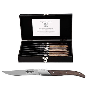 Laguiole Style de Vie Steak Knives, Luxury Line, 6 pieces, Mixed Wood, in giftbox
