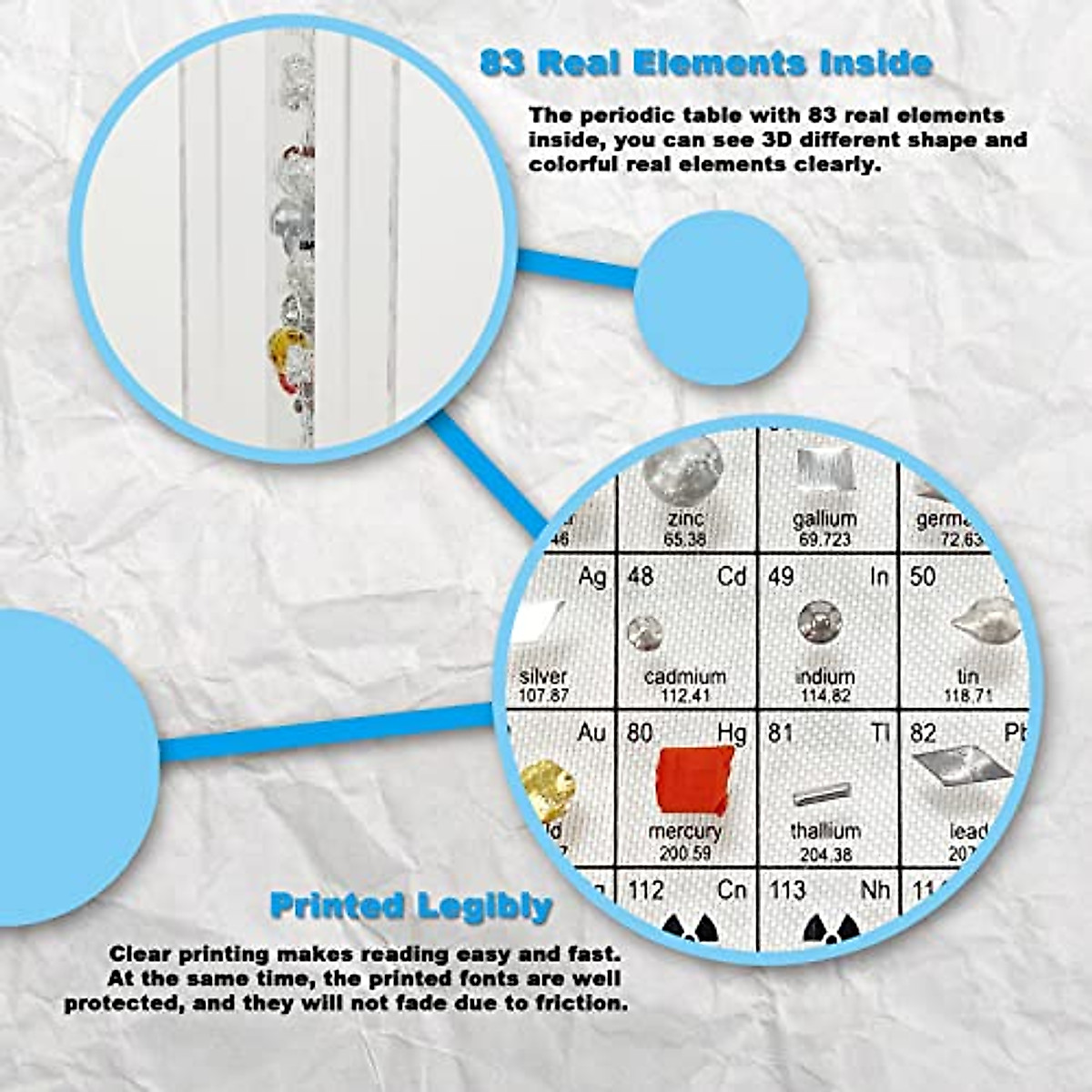 BEWITU Periodic Table with Real Elements Inside, Acrylic Periodic Table with Flannel Bag, Large Periodic Table of Elements, Chemistry Gifts for Kids Adults Teacher(8.3" x 5.5")